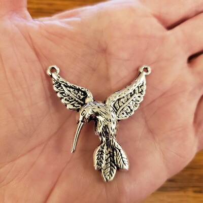 Large Hummingbird Connectors Pendants Beautiful Light Silver Tone Birds ...