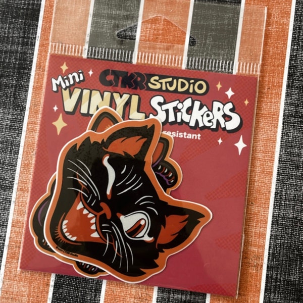 VS031 Halloween Retro Black Cat Face Stickers / Vintage Spooky Kitsch ...