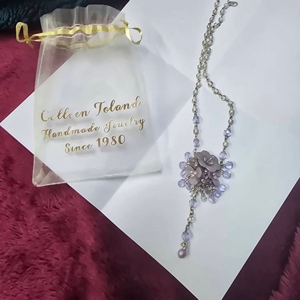 Vintage COLLEEN TOLAND Pink Green XO Necklace Beaded Flower Floral ...