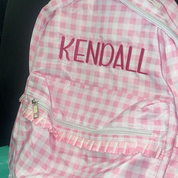 Monogrammed Gingham Nylon Backpack in Pink or Blue, Personalized Diaper ...