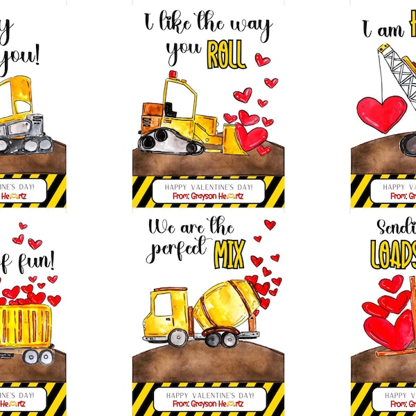 EDITABLE Printable Construction Valentine Cards, Classroom Valentines ...