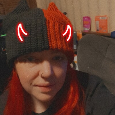 Two Tone Devil Horn Crochet Beanie / Color Block Demon Horned Beanie ...