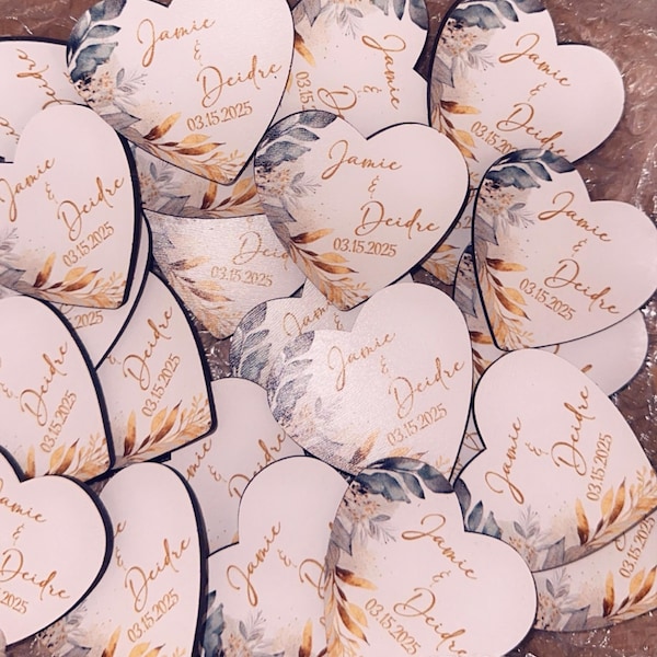 Wedding Favor Brooches, Custom Wedding Pins, Wooden Heart Wedding ...