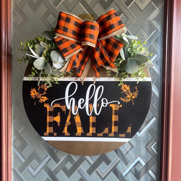 Fall Front Door Decor | Hello Fall | Fall Door Hanger | Fall Welcome ...