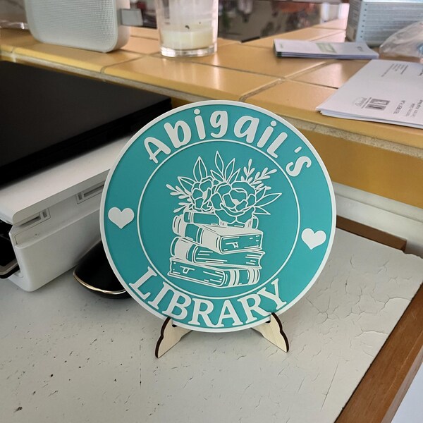 Personalized Library Sign Custom Book Decor Color 3D Printed Bookish ...