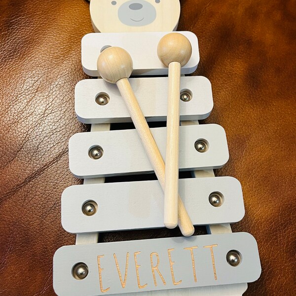Personalised Engraved Wooden Xylophone Baby Toy | Wooden Teddy Bear ...