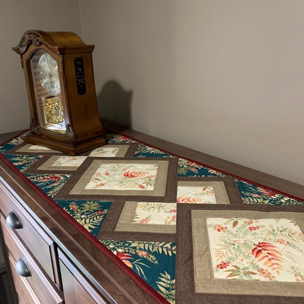 Quilted Rustic Christmas Table Runner, 42.5 X 15 Patchwork Table Runner ...