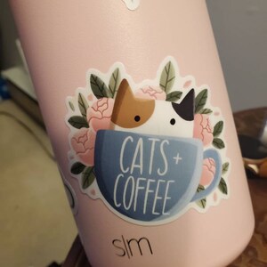 Cat Vinyl Sticker, Cat Sticker, Cat Decal, Coffee Vinyl Sticker, Coffee ...