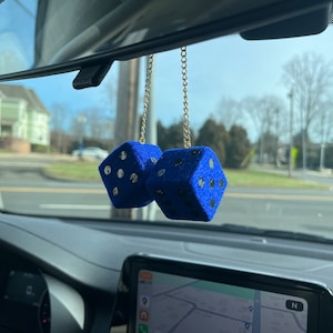 Black Fuzzy Dice With Blue Sparkle Hearts and Chain or Cord / Car ...