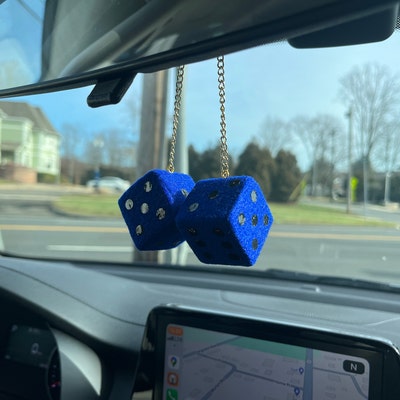 Black Fuzzy Dice With Blue Sparkle Hearts and Chain or Cord / Car ...