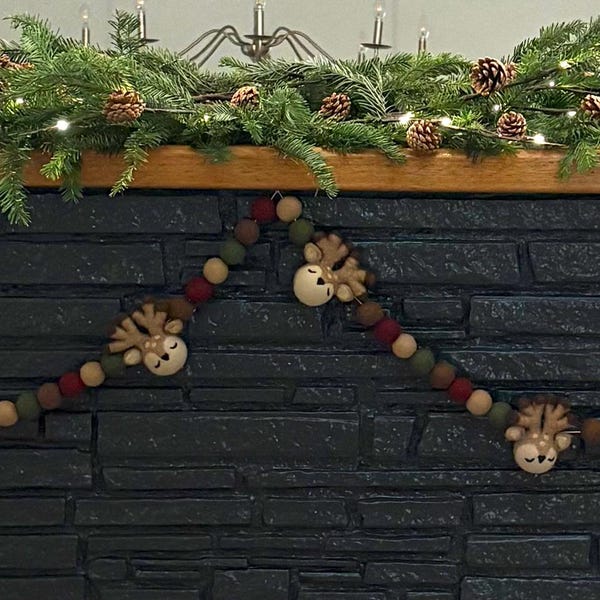 Reindeer Felt Christmas Garland, Mantel Decor, Winter Woodland Forest ...