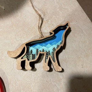Layered Wolf Art, 3D Wall Art, Mountains and Trees, Outdoor Lover Gift ...