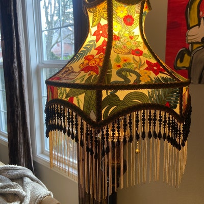 Handmade Fringed Lamp Shades , Green Velvet Victorian Lampshade for ...
