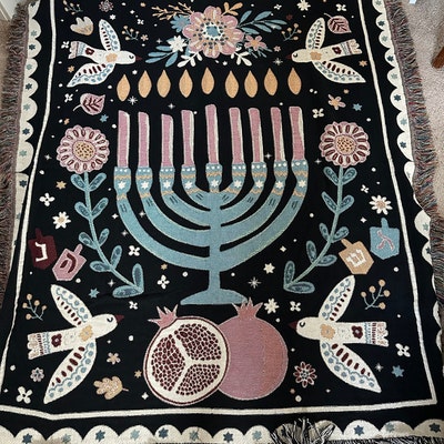 Jewish Home Blessing Decor Modern Jewish Art Hanukkah Throw Blanket ...