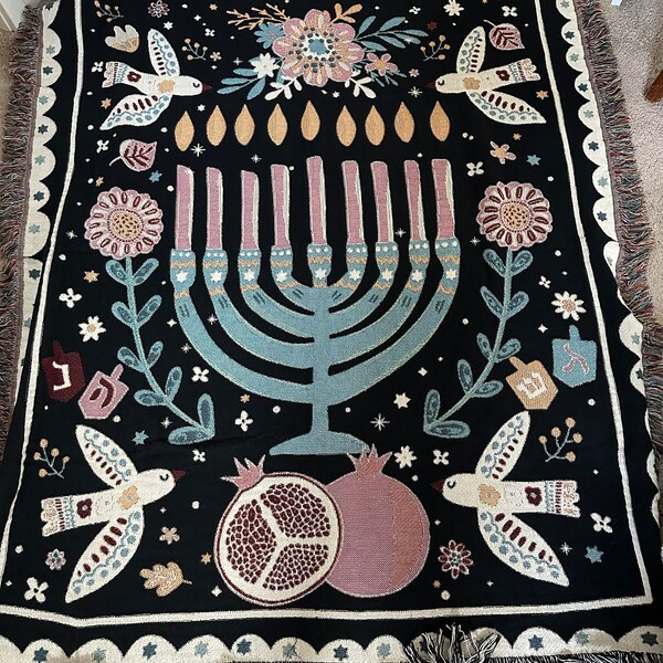 Jewish Home Blessing Decor Modern Jewish Art Hanukkah Throw Blanket ...