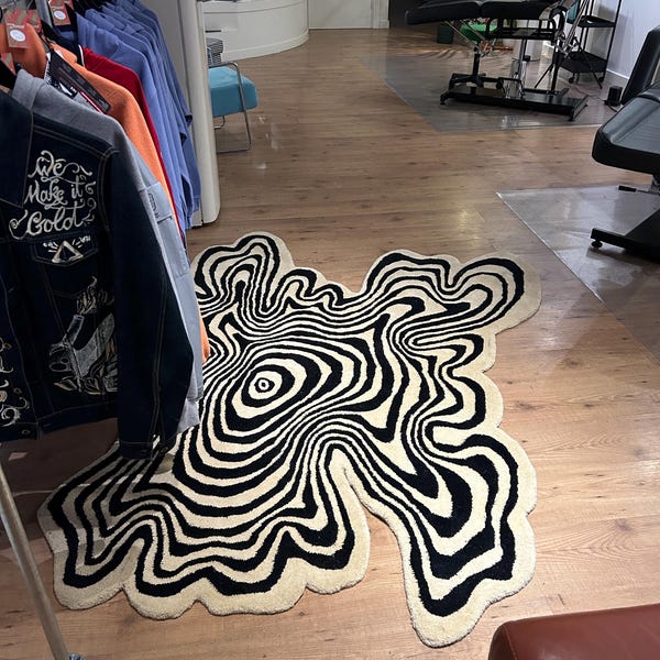 Irregular Shaped Throw Rug Illusion Pattern Hand-tufted 100% Pure Wool ...