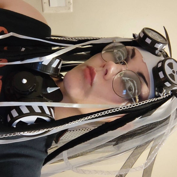 SET Goggles+gas Mask Cybergoth Cosplay Dreads Industrial Dark Pink ...