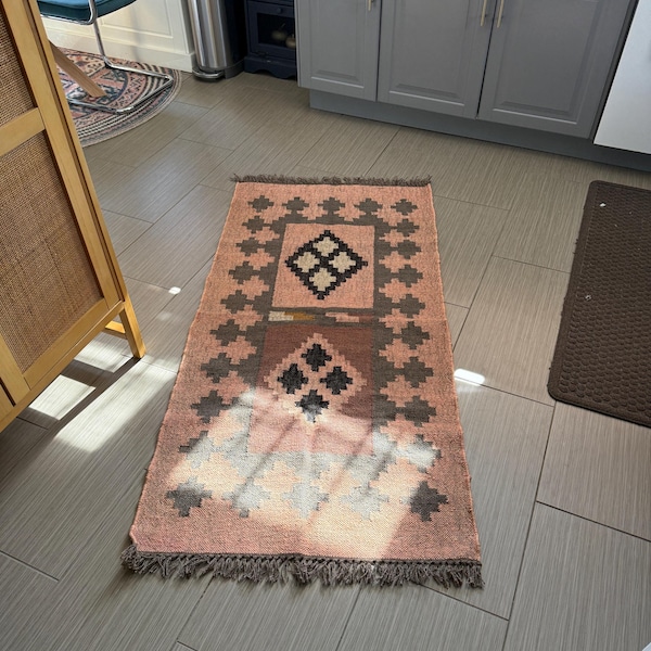 Handmade Kilim Runner Rug for Home Decor/ Handwoven Wool and Jute ...