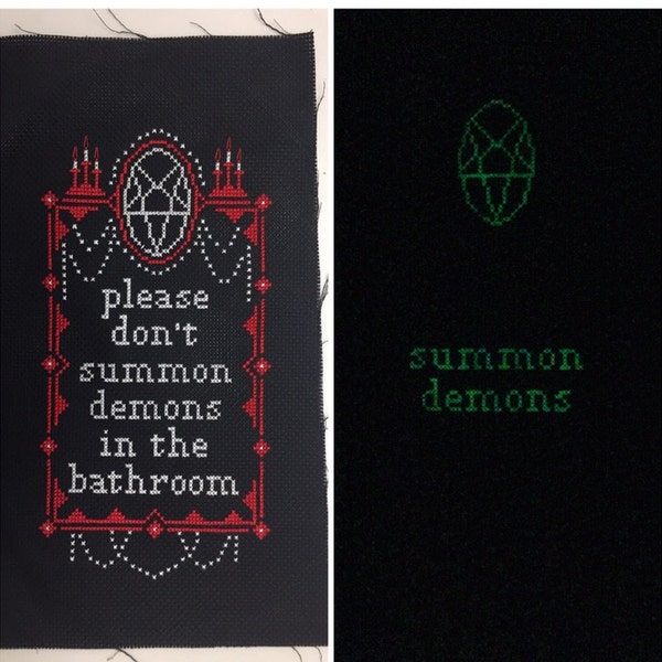 Gothic Bathroom Cross Stitch Pattern — Don't Summon Demons (PDF) - Etsy