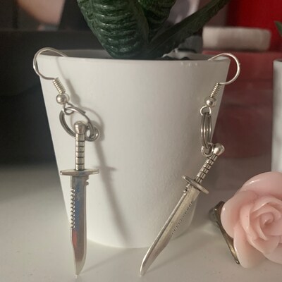 Dagger Silver Earrings Emo Goth Cool Fashion Rock Tattoo - Etsy