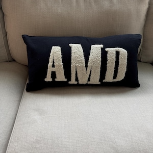 Monogram Pillow Cover With Punch Needle Embroidery, Personalized ...