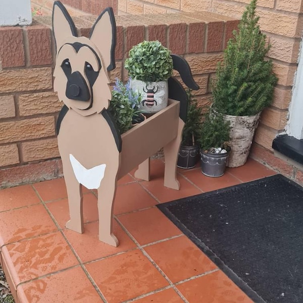 Pattern, German Shepherd Planter, Wood Planter, Animal Planter, Wooden ...