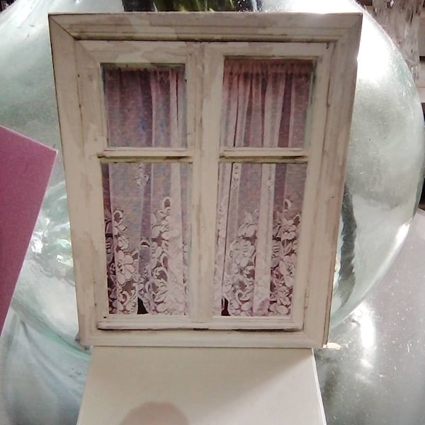 Miniature PAPER Window Shabby Worn White Frame With Lace Curtains - Etsy
