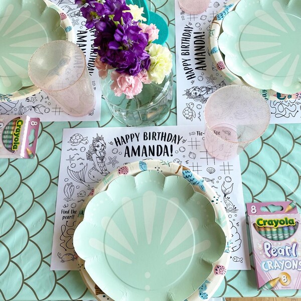 Mermaid Coloring Placemat, Under the Sea, Personalized, Digital File ...