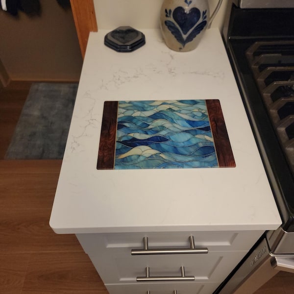 Blue Ocean Marble-design Glass Cutting Board Charcuterie Board ...