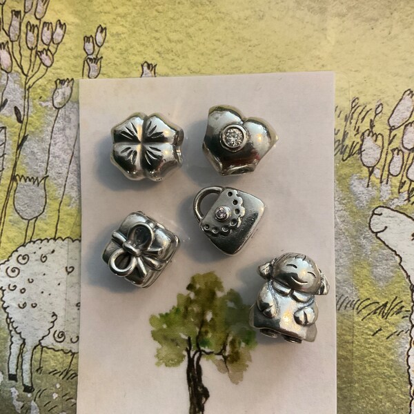 Pre-owned Authentic Pandora Smooth Heart Charm 790137 & Heart 790134PCZ ...