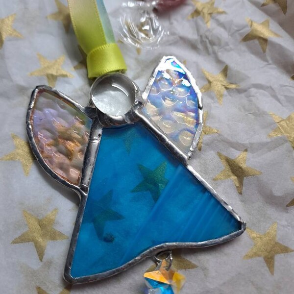 Gorgeous Stained Glass Angel Suncatcher With Small Glass Prism ...