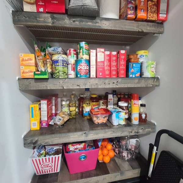 Custom Rustic Gray Wood Shelf Metal Wire Rack Cover Pantry Kitchen Home ...