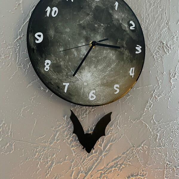 Halloween Bat Swinging on Moon - Wall Clock With Pendulum - Wall Clock ...
