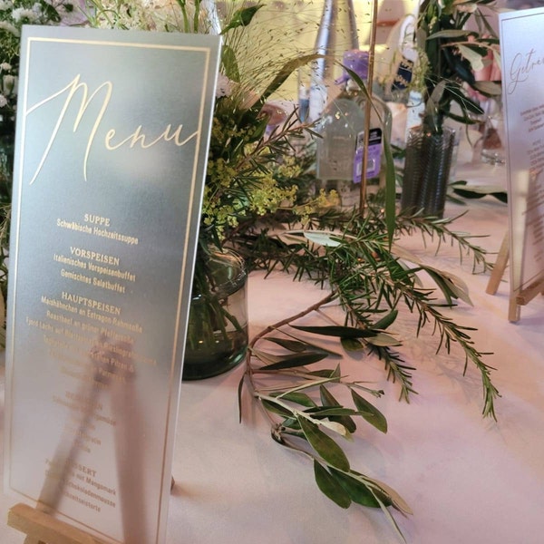 Gold Foil Acrylic Wedding Menu Card (4x9") Custom Event Decor, Luxury ...