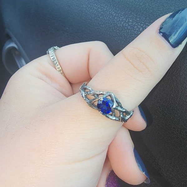 Gothic Emerald Witch Wedding Ring - Natural Emerald Ring - Sterling ...