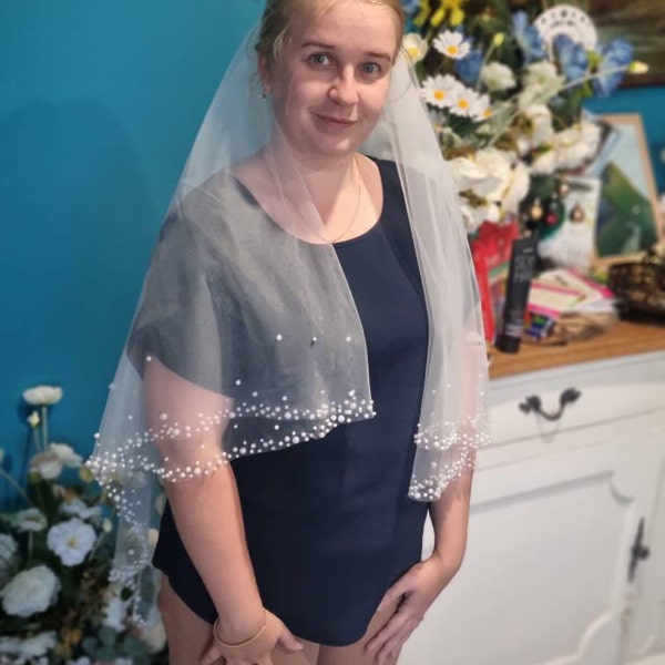 Pearl Veil Two Tier Veil Pearl Veil With Blusher Cascading Pearl Veil ...