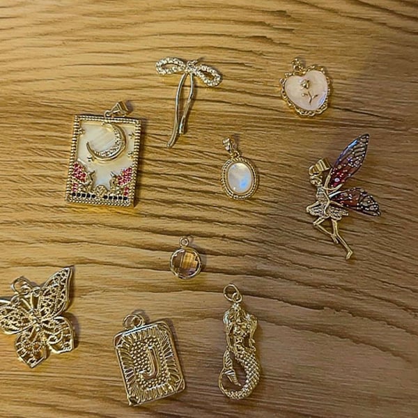Large Fairy Pendant Art Nouveau Pixie Gold Charms Whimsical Faerie ...