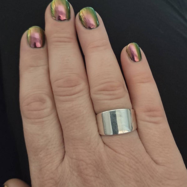 Solid 925 Sterling Silver Adjustable Ring 12mm ~ Thick Band Ring ...