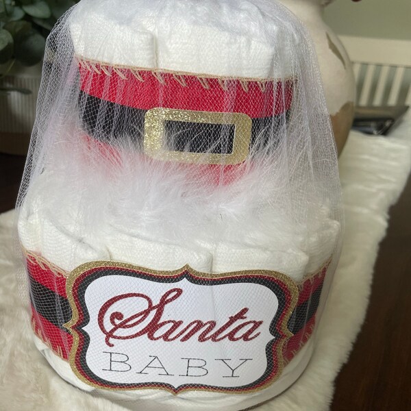 Santa Baby Diaper Cake, Holiday Christmas Red Gold Santa Hat Gender ...