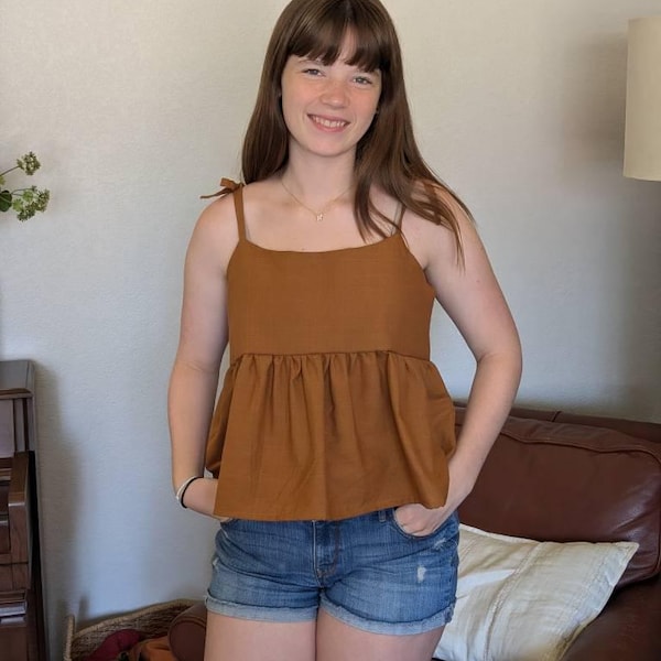 Women's Linen Blouse Sewing Pattern | Spaghetti Strap Top | Easy ...