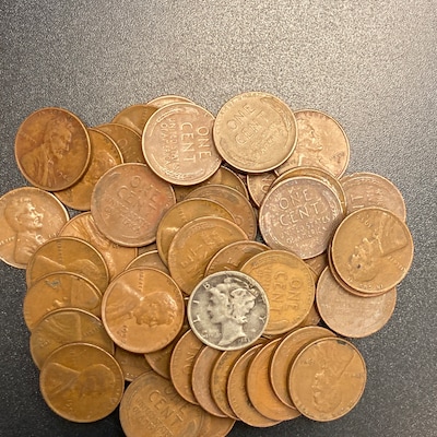 ESTATE SALE Old US Silver Dime on End Wheat Penny Lincoln Cent Roll ...