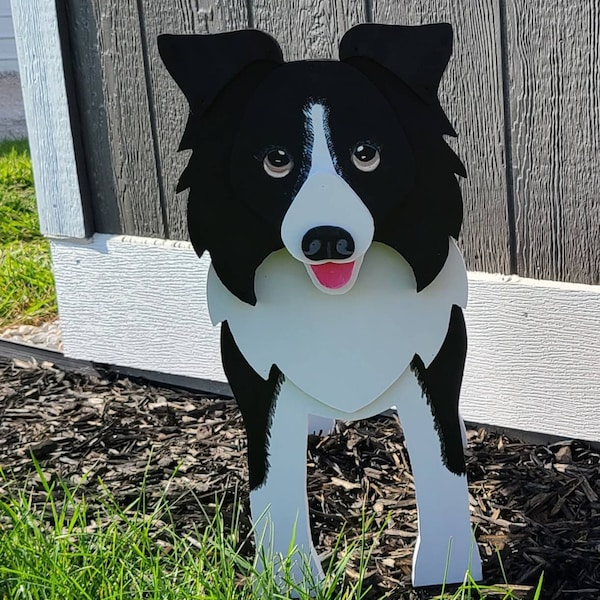 Border Collie Planter, Garden Ornament, Planter Box, Wooden Pet, Scroll ...