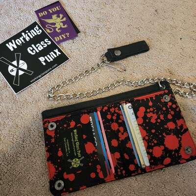 Vegan Chain Wallet Blood Splatter, Horror Wallet, Black Canvas, Goth ...