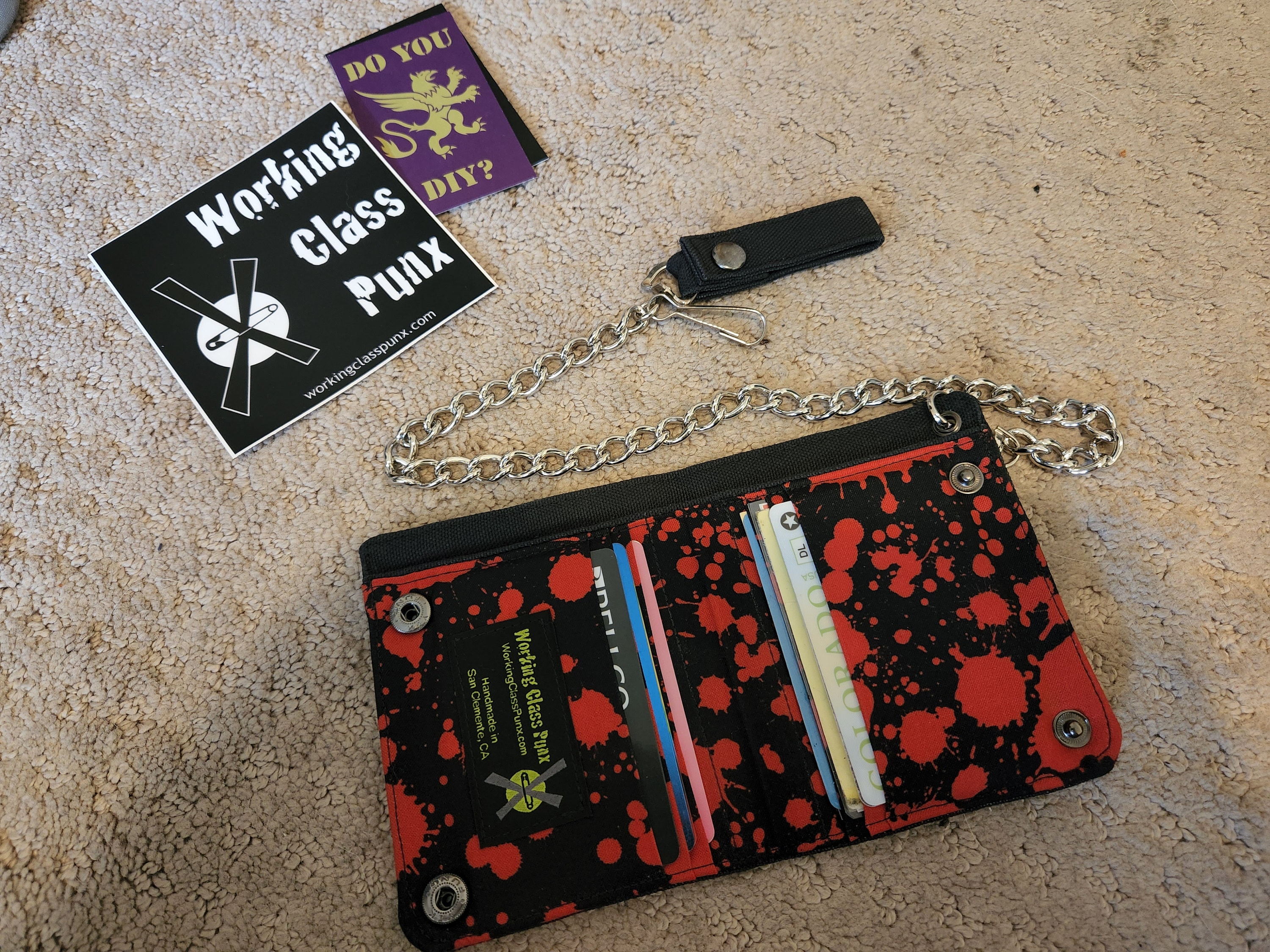 Vegan Chain Wallet Blood Splatter, Horror Wallet, Black Canvas, Goth ...