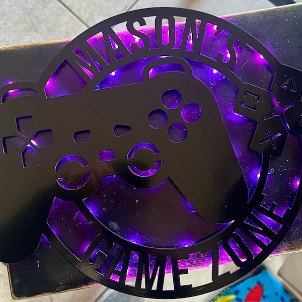Custom Metal Gaming Sign With Led Light, Game Controller Metal Wall Art ...