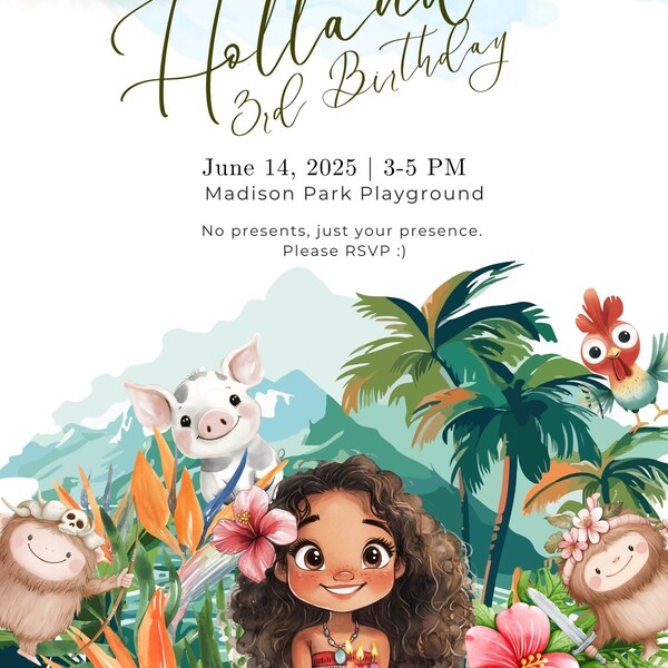 Modern Moana Birthday Invitation Template ,editable Moana Birthday ...