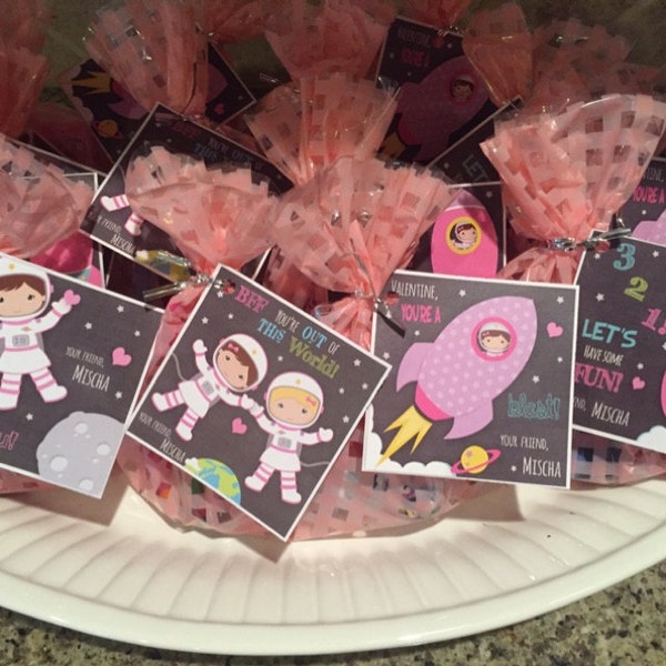 Outer Space Valentine Tags for Girls, Kids Valentine Day Tags, DIY ...