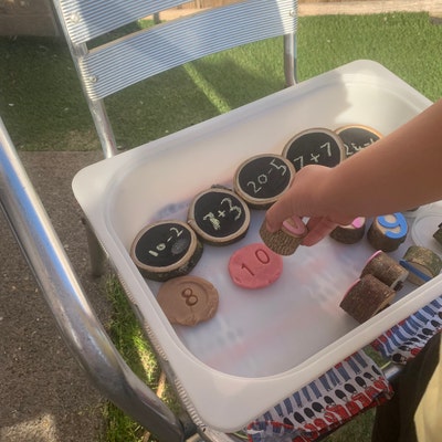 Natural Number Line Log Slice Numbers Painted Chalkboard 1-10 Children ...