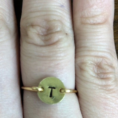Stamped Initial Ring, Gold Letter Ring, Brass Ring, Personalized Ring ...