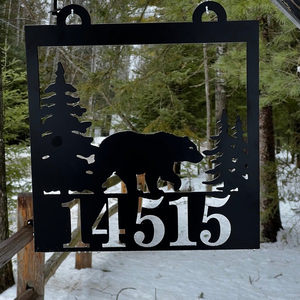 Rustic Bear House Number Sign, Cabin Sign, Address Sign, Bear Decor ...